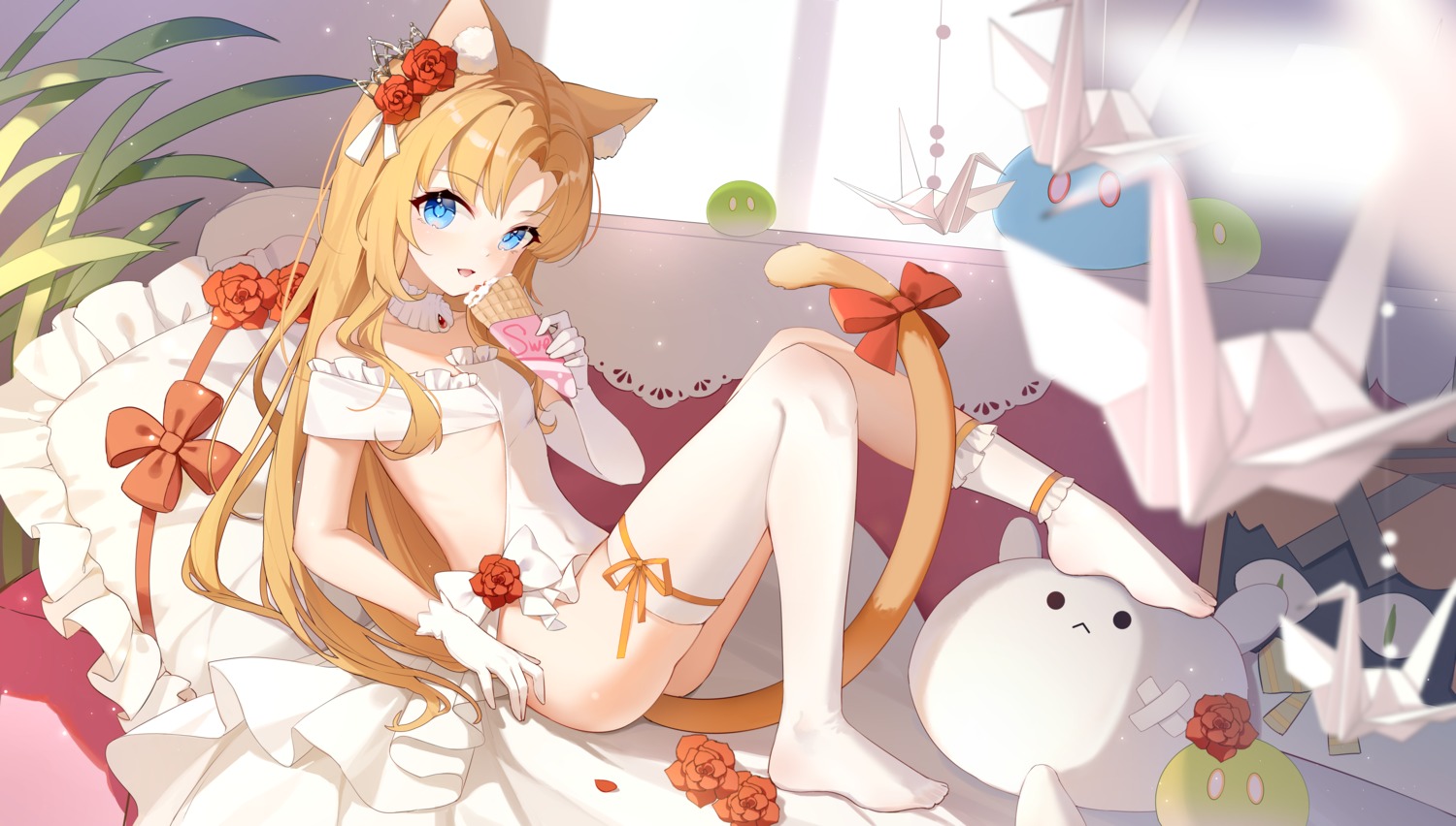 morimori (14292311) animal ears dress garter loli nekomimi no bra nopan skirt lift tail ...